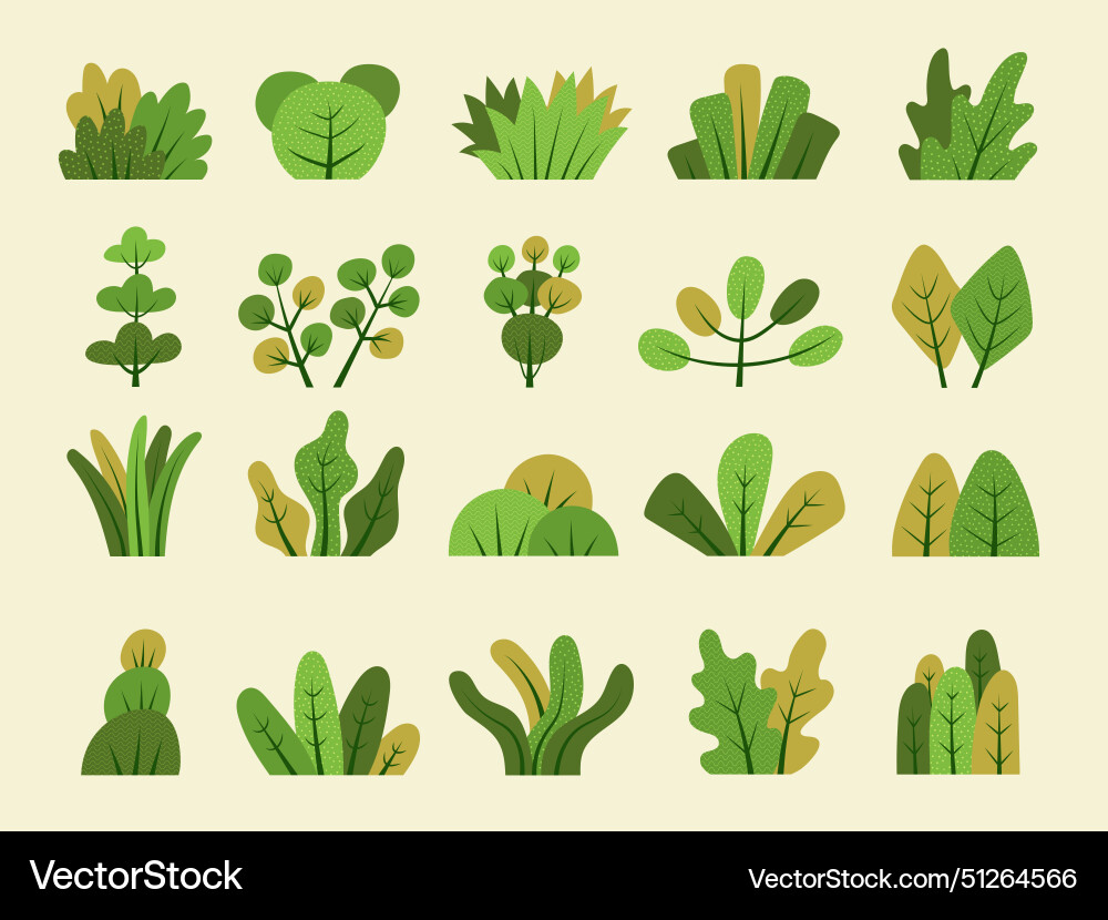 Stylized bushes green grass leaves Royalty Free Vector Image