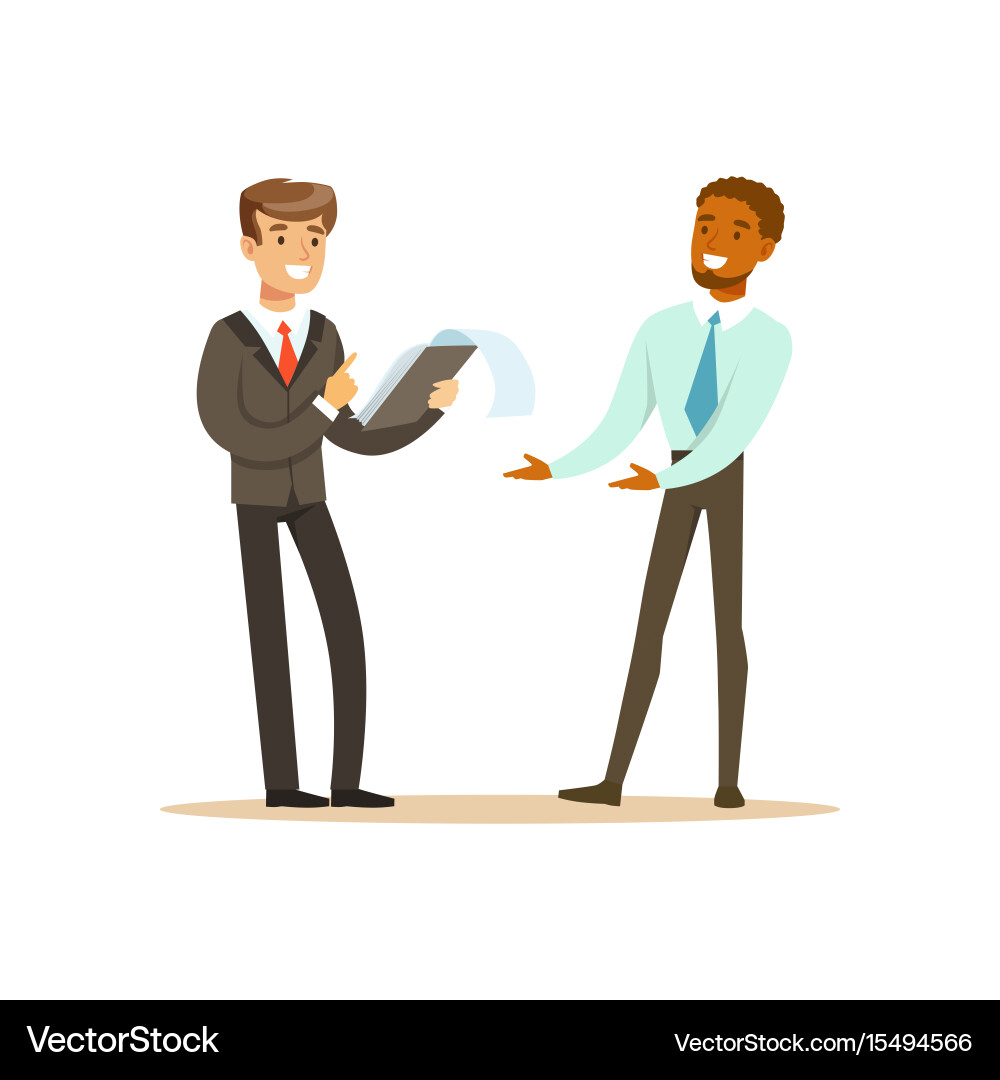 Two Men Discussing Business Project Royalty Free Vector