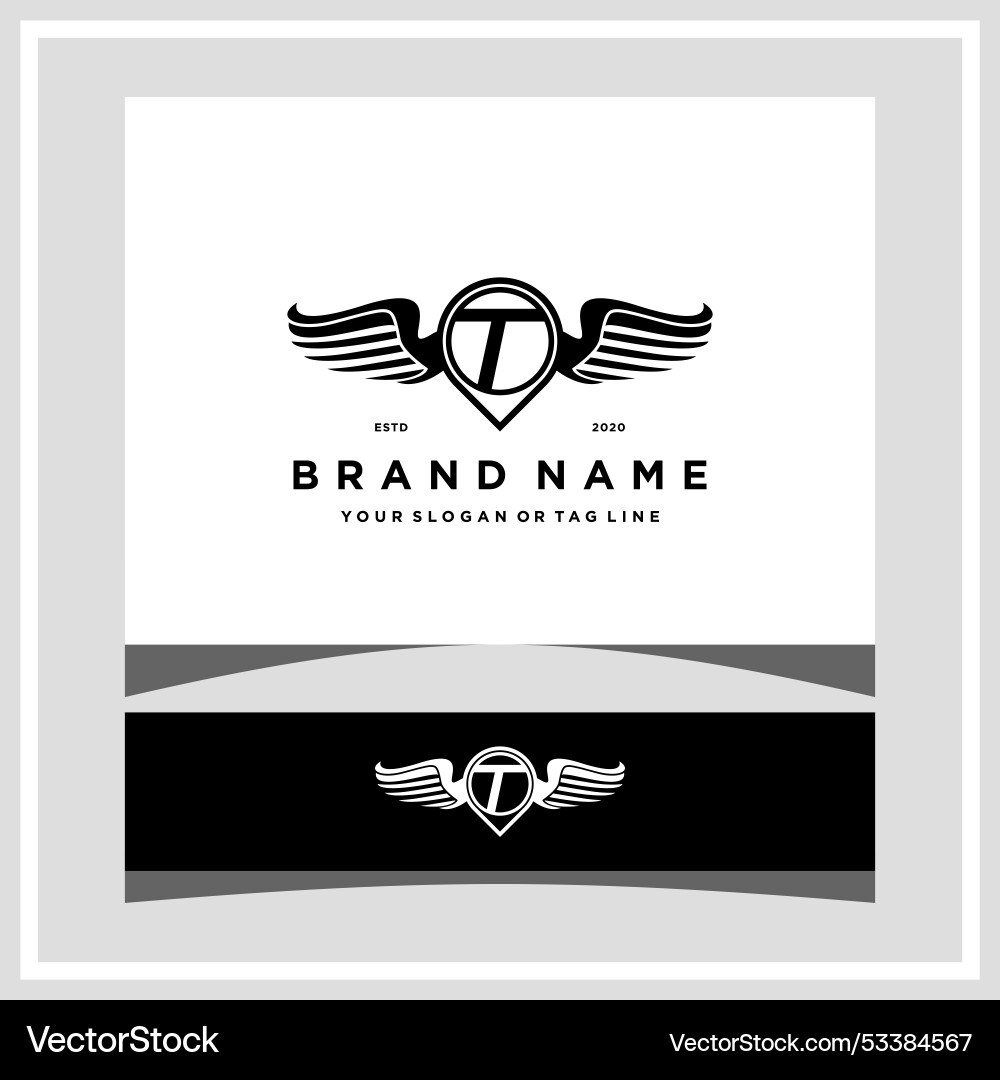 Creative letter t pin map wing logo design concept