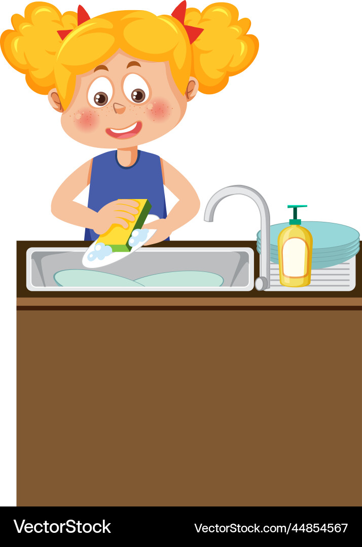 Girl washing the dishes Royalty Free Vector Image