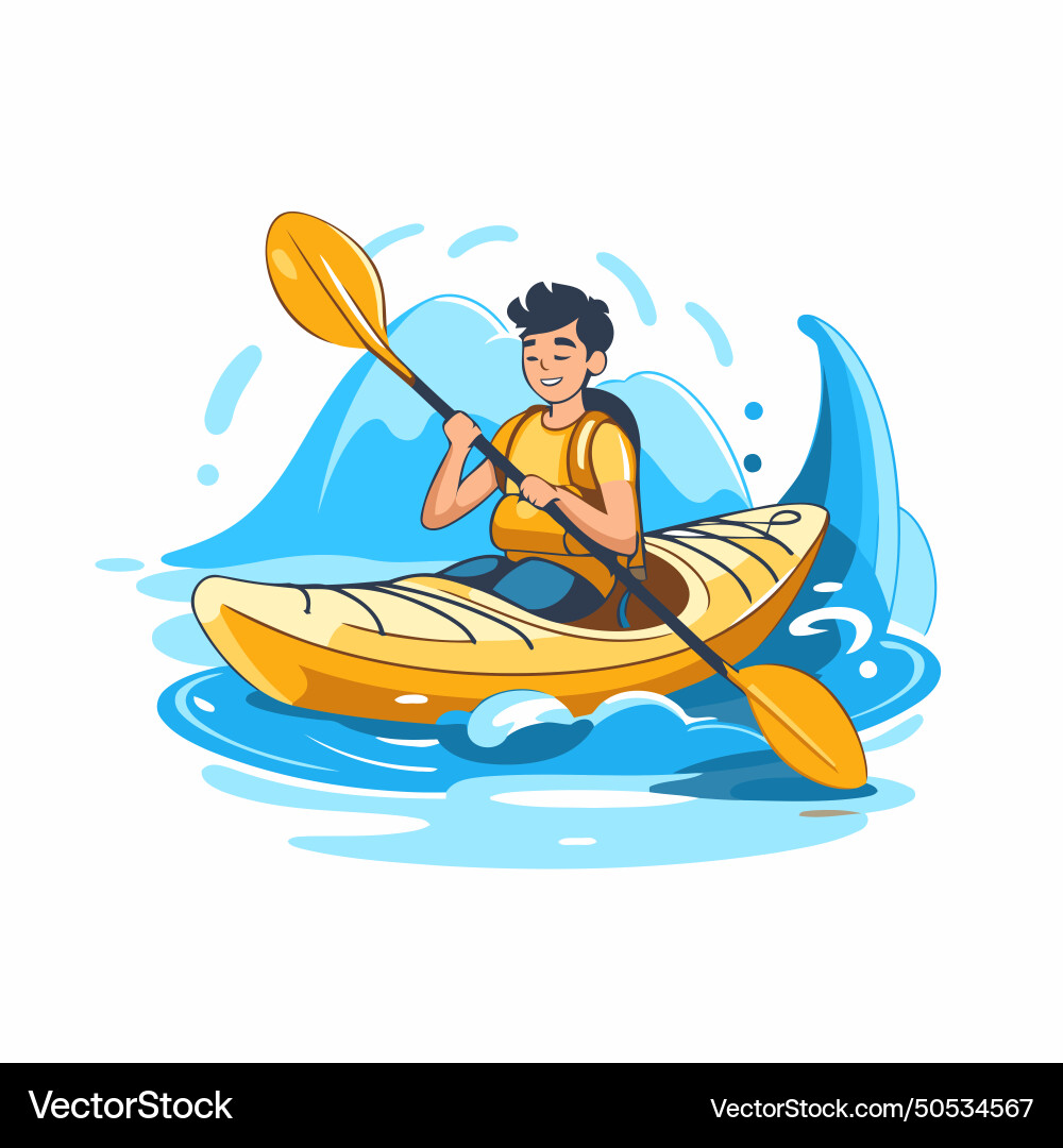 Man paddling a kayak on river Royalty Free Vector Image