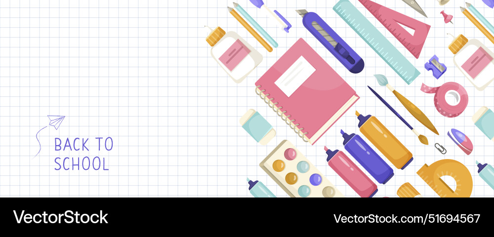 Schulbedarf auf einem Gitterpapier Lizenzfreies Vektorbild