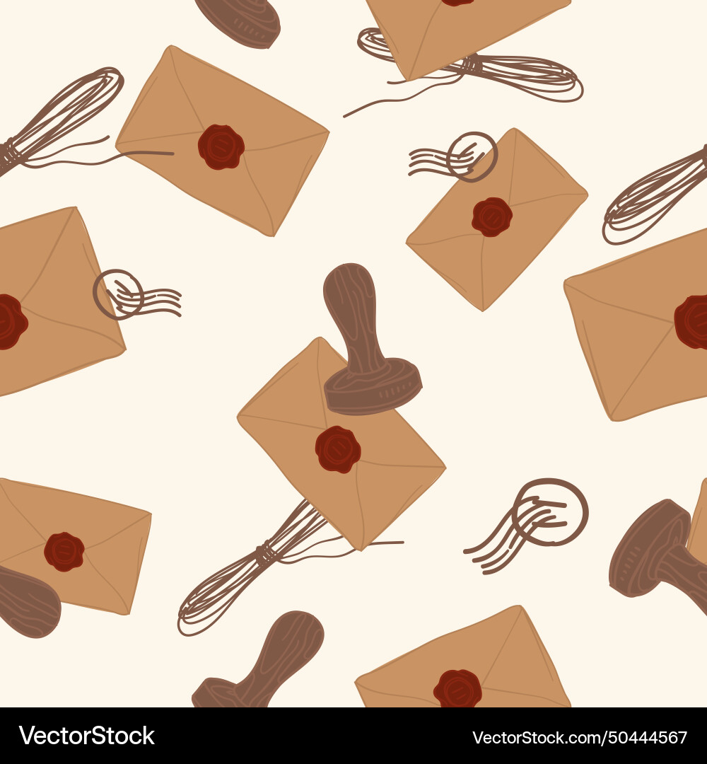 Sealed envelopes and wax stamps pattern Royalty Free Vector