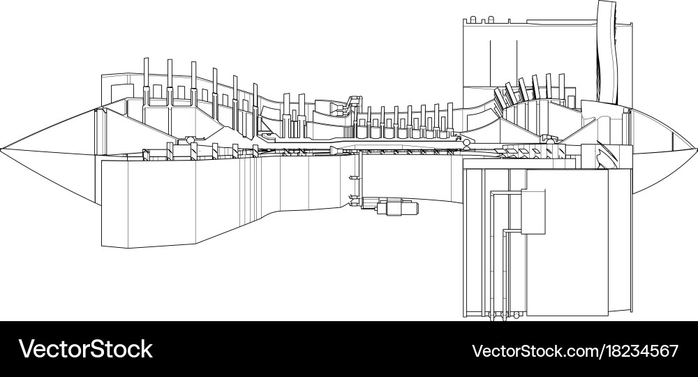 Turbo jet engine aircraft line Royalty Free Vector Image