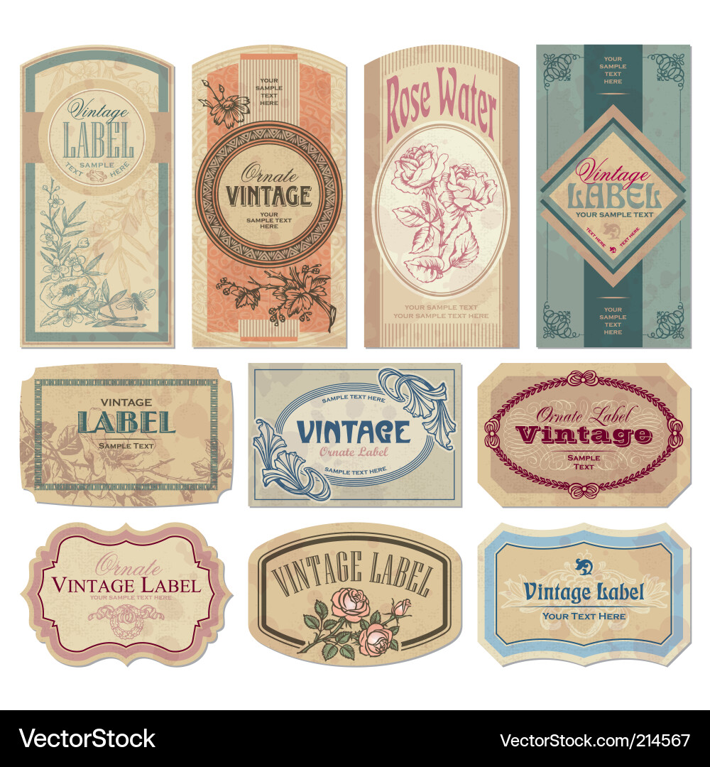 Vintage Rose Labels Collection Royalty Free Vector Image