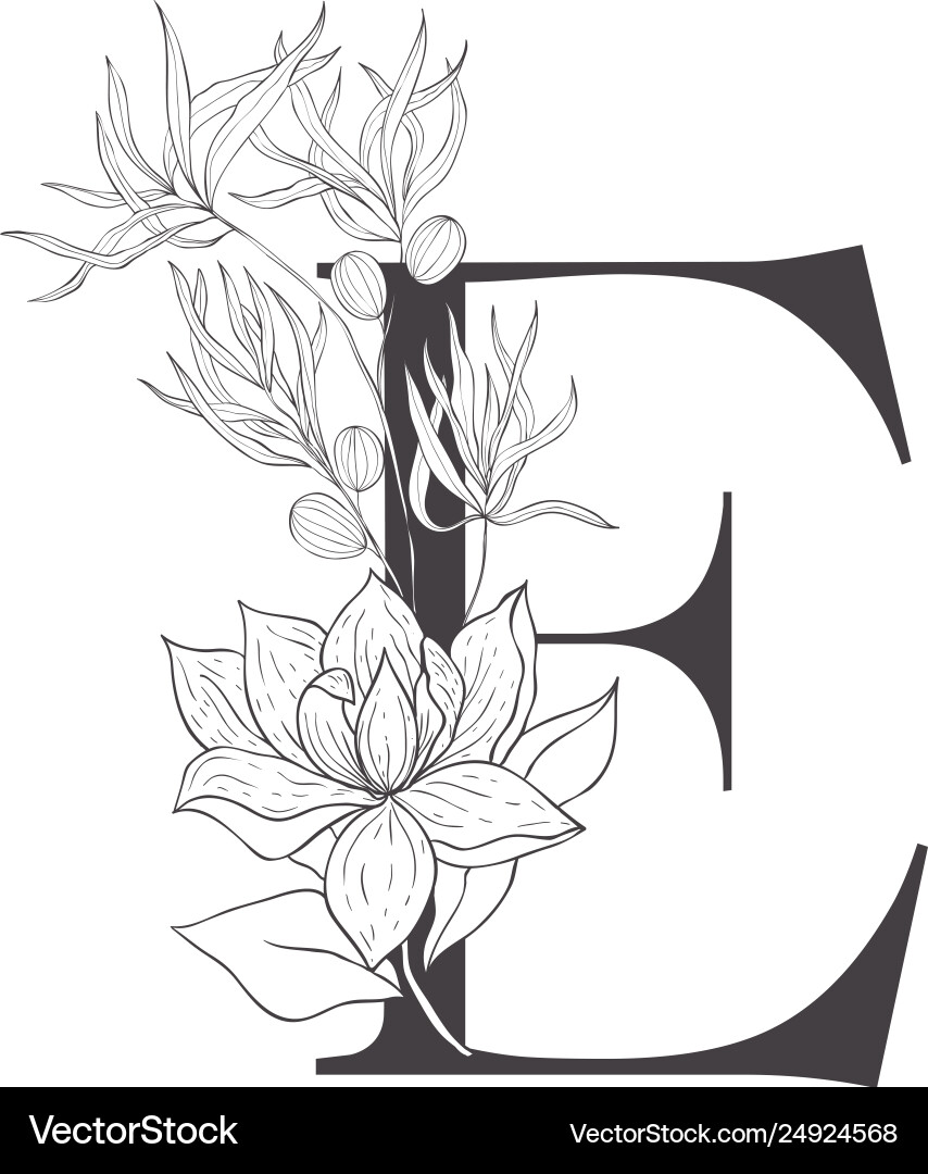Floral botanical alphabet letter with plants Vector Image
