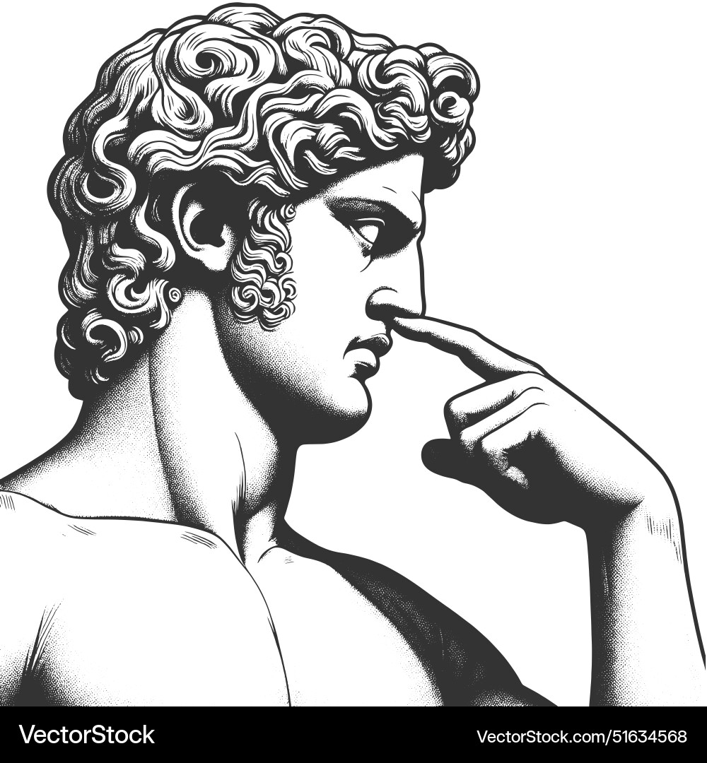 Statue picking nose engraving Royalty Free Vector Image
