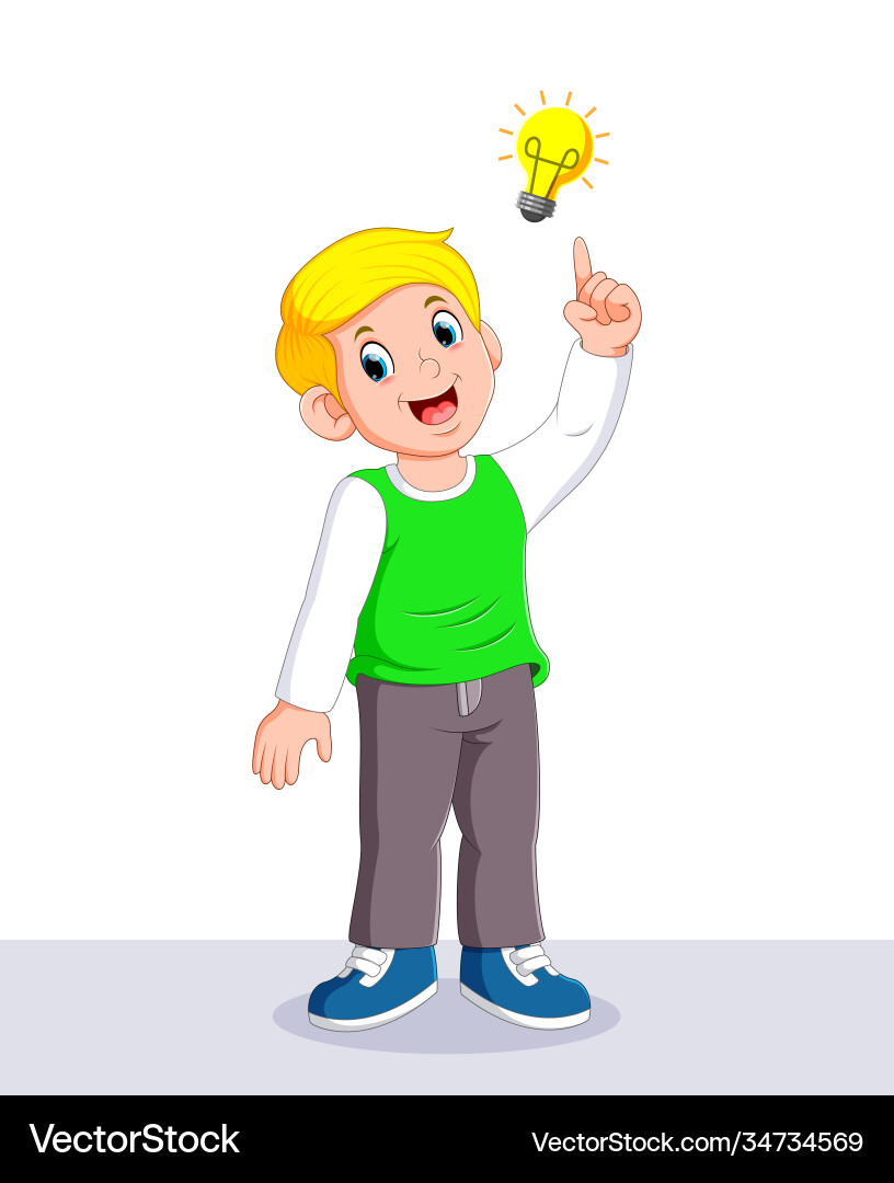 Boy thinking brilliant idea Royalty Free Vector Image