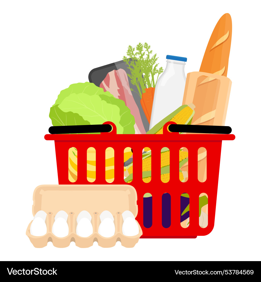 Grocery food basket Royalty Free Vector Image - VectorStock