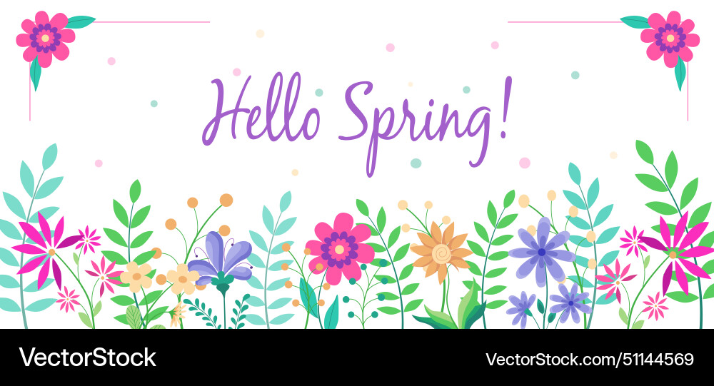 Hello spring flowers text white background Vector Image
