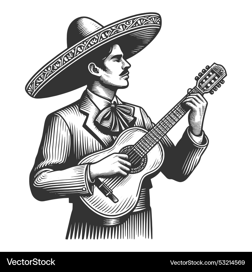 Mariachi musician playing guitar Royalty Free Vector Image