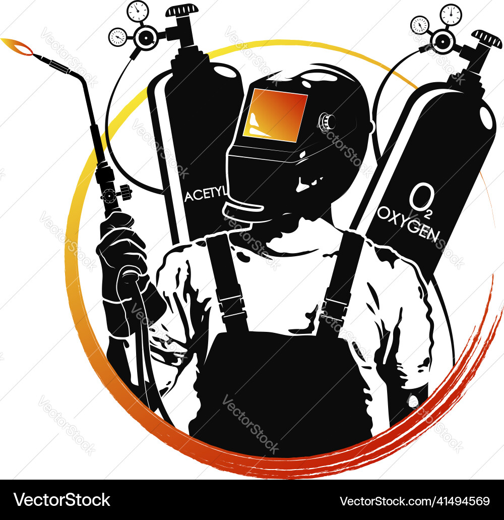 Welder with welding machine and gas cylinders Vector Image