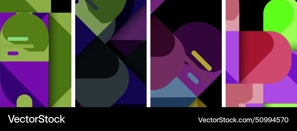 A collage of four colorful geometric patterns on a