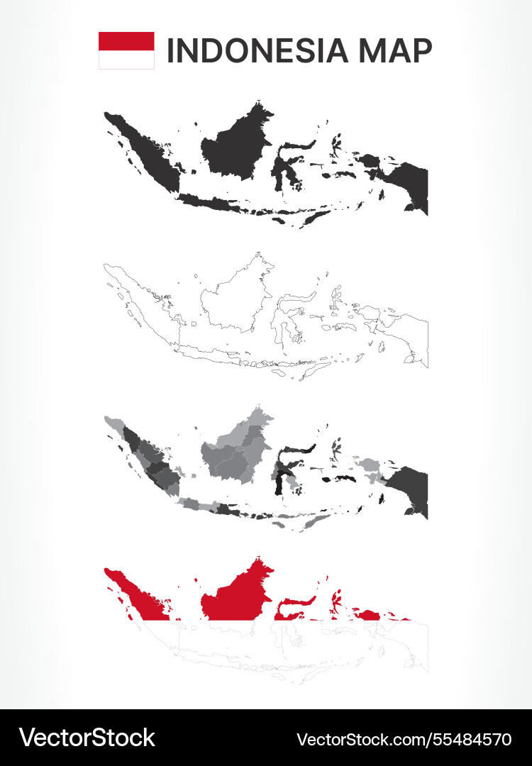 Detailed indonesia map collection with outline Vector Image