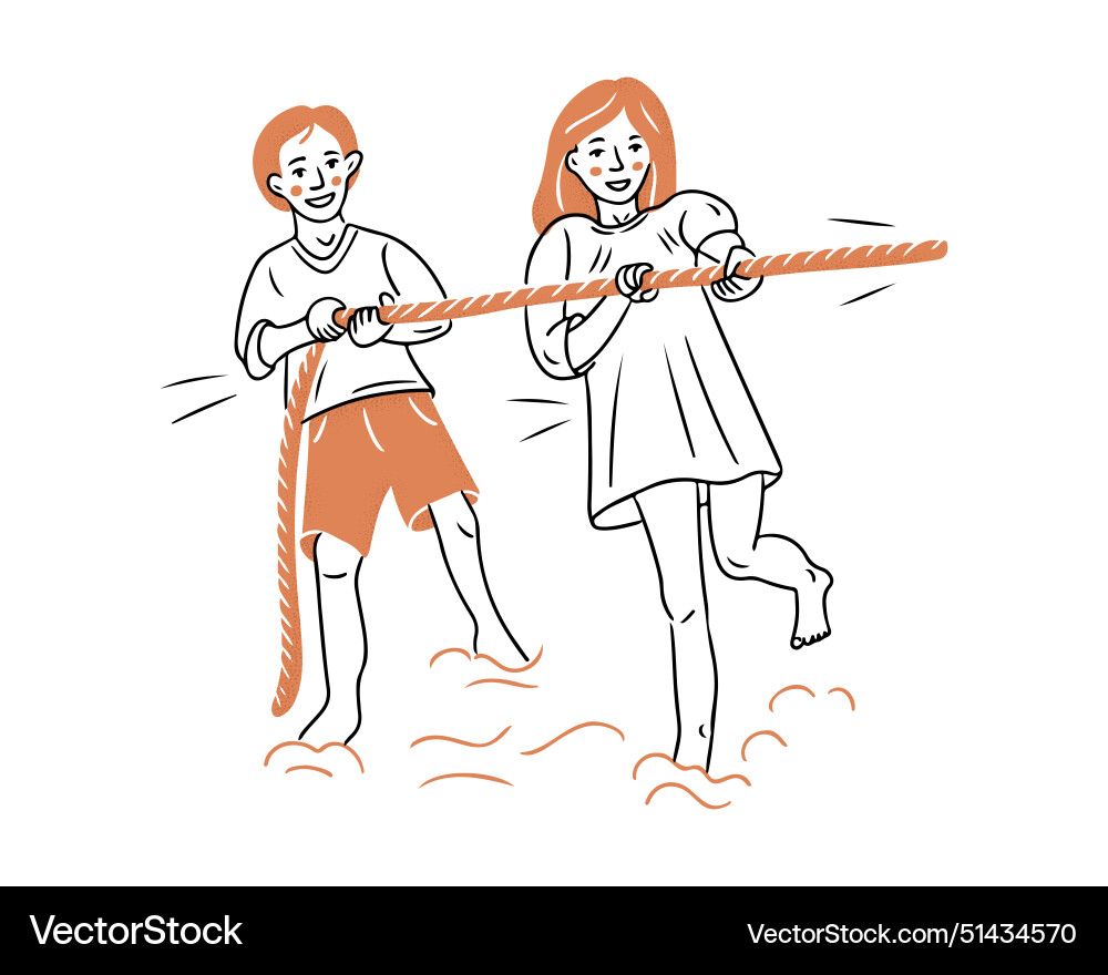 Doodle drawing of children that pulling rope Vector Image