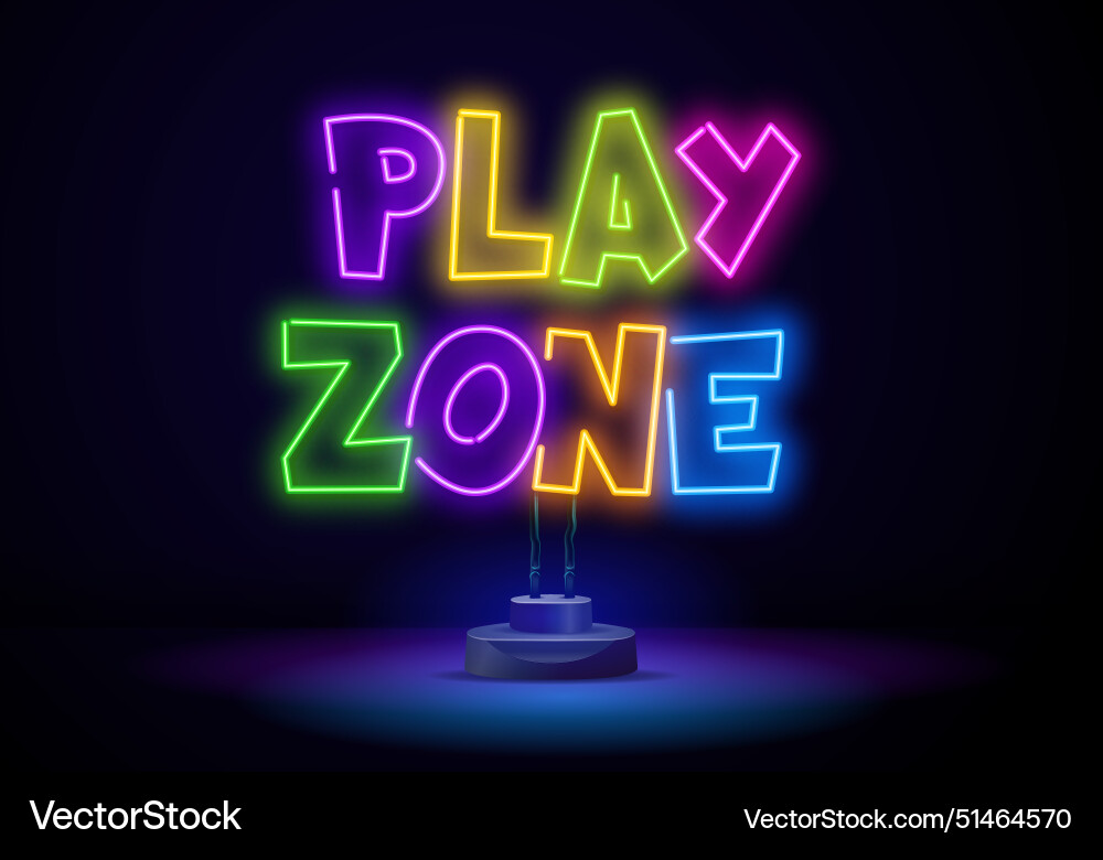 Kids play zone neon sign bright signboard light Vector Image