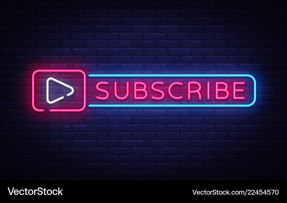 Subscribe button neon signboard follow me Vector Image