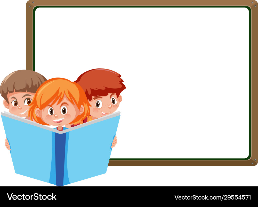 Banner template with three kids reading big book Vector Image