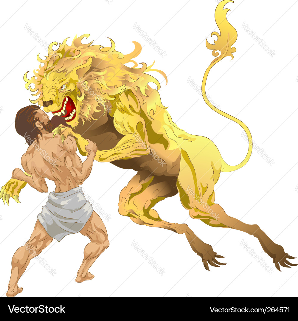 Hercules and the lion Royalty Free Vector Image