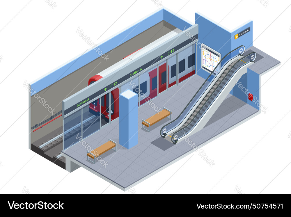 Isometric subway station platform high speed Vector Image