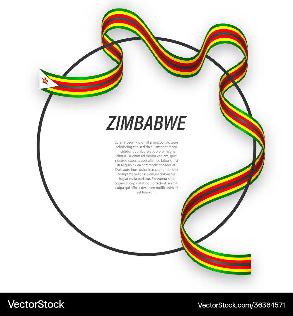 Waving ribbon flag zimbabwe on circle frame Vector Image
