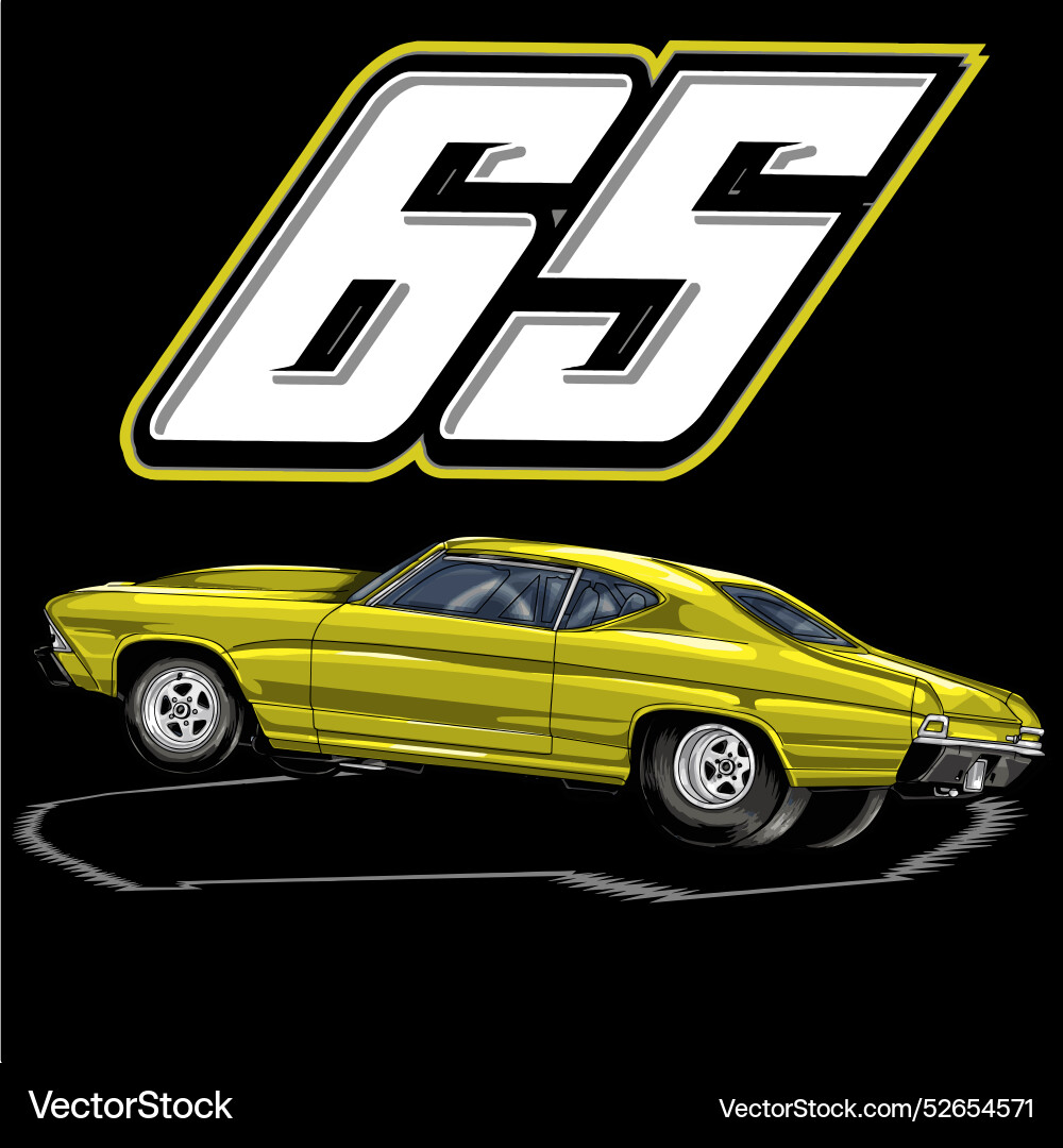 Yellow drag racing car with black strip Royalty Free Vector