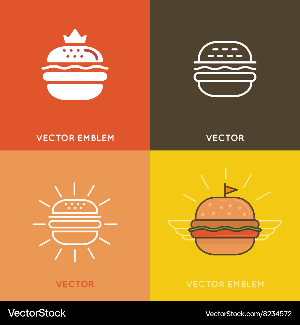 Burger Emblem & Badge Set Royalty Free Vector Image