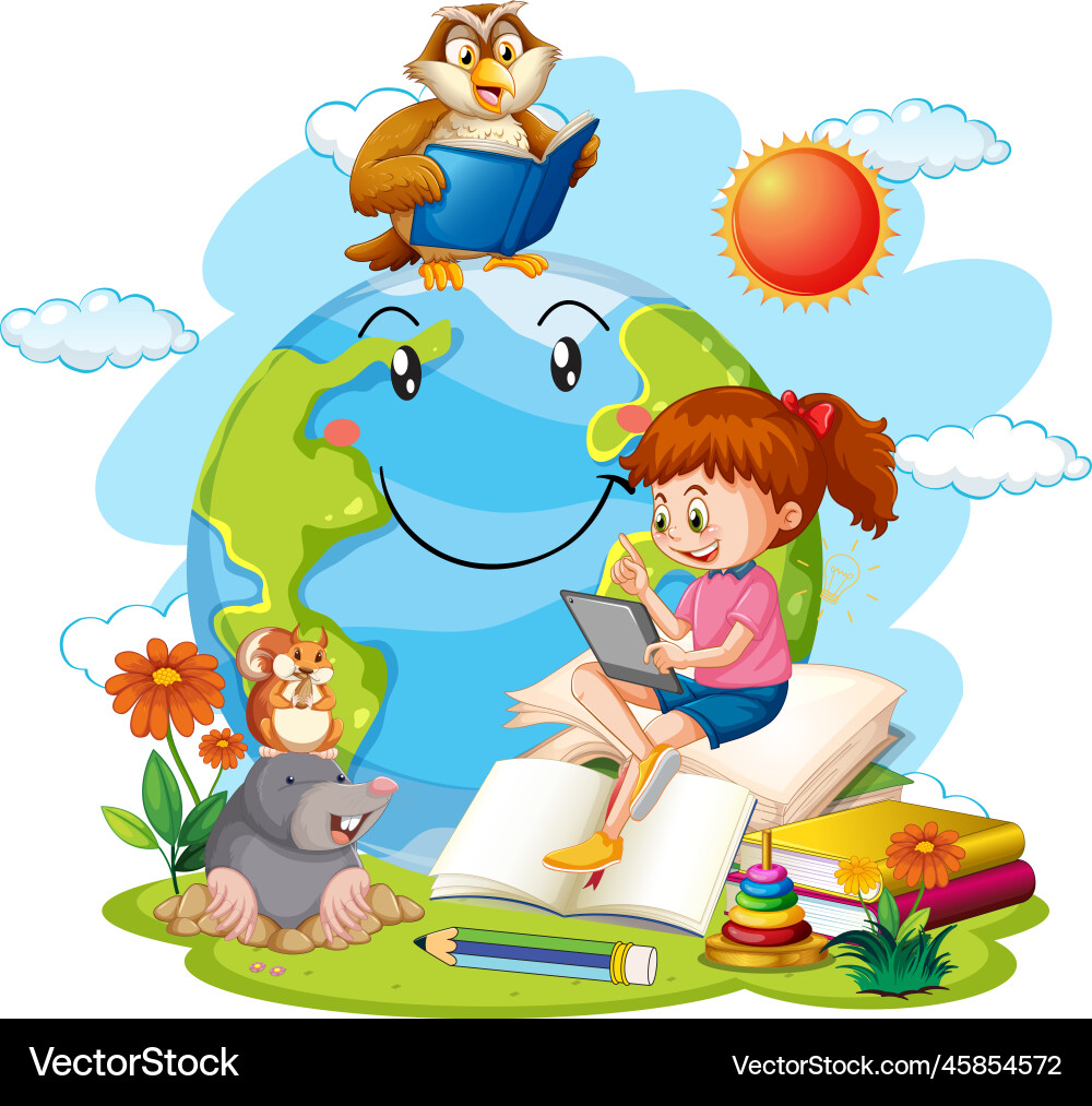 Earth planet with cartoon characters Royalty Free Vector