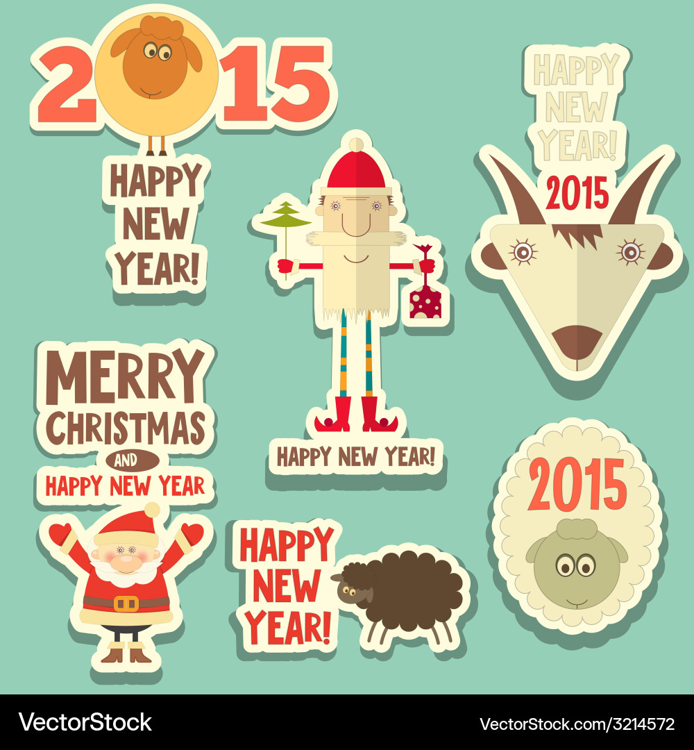 Happy New Year Sheep Sticker Set Royalty Free Vector Image