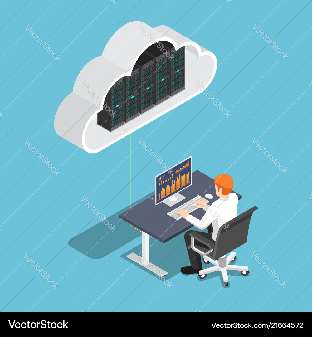 Isometric Businessman Cloud Computing Royalty Free Vector