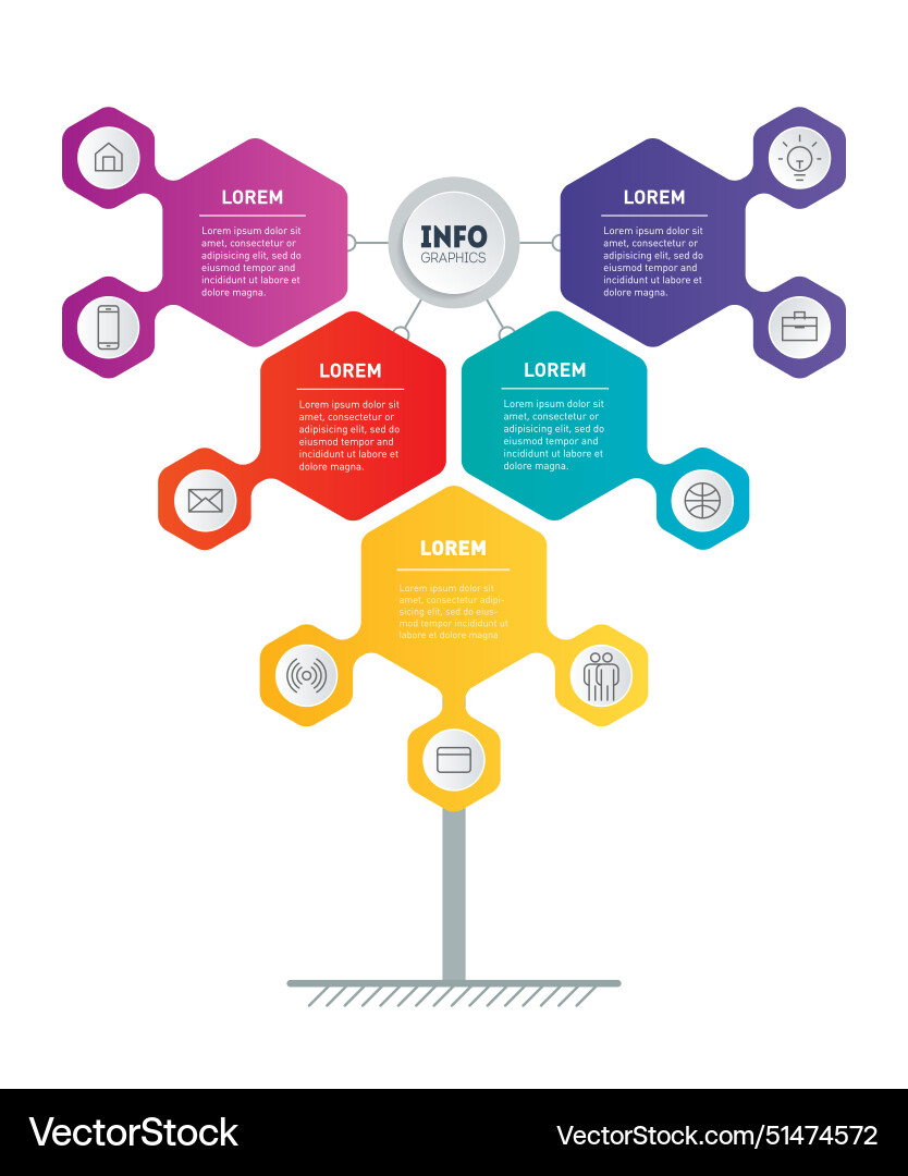 Part of the report or presentation with 5 steps Vector Image