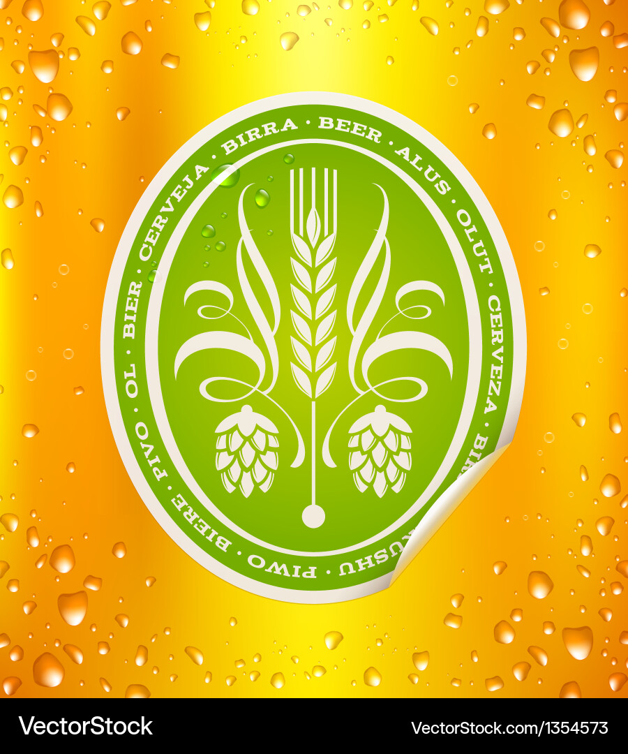 Beer label on background with drops Royalty Free Vector