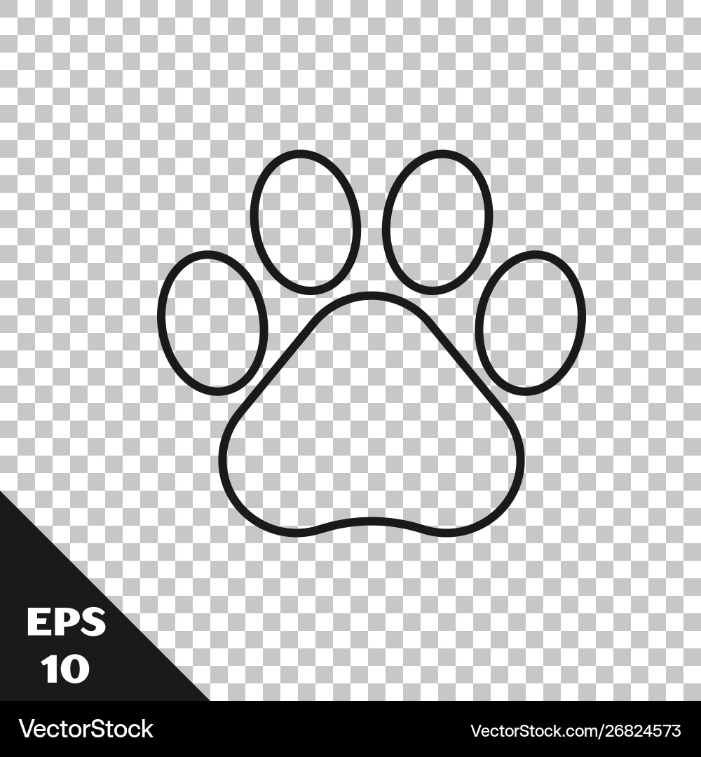 Black line paw print icon isolated on transparent Vector Image