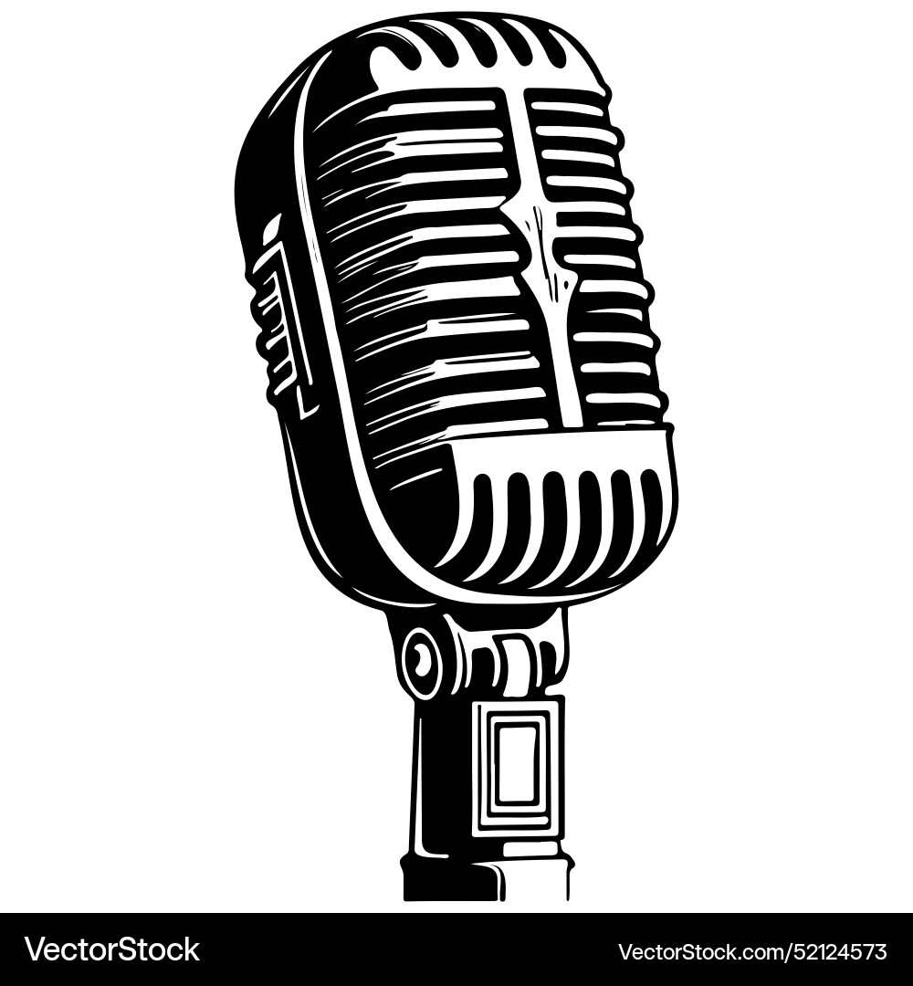 Cartoon microphone engraving drawing of black Vector Image