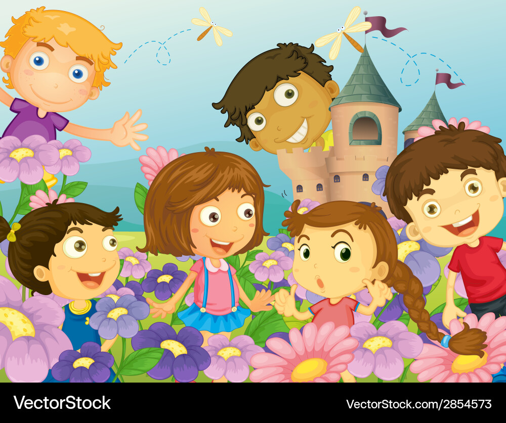 Children and flowers Royalty Free Vector Image