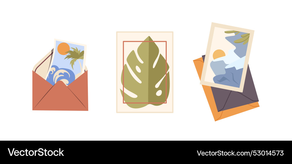 Craft paper envelope with photo cards from Vector Image