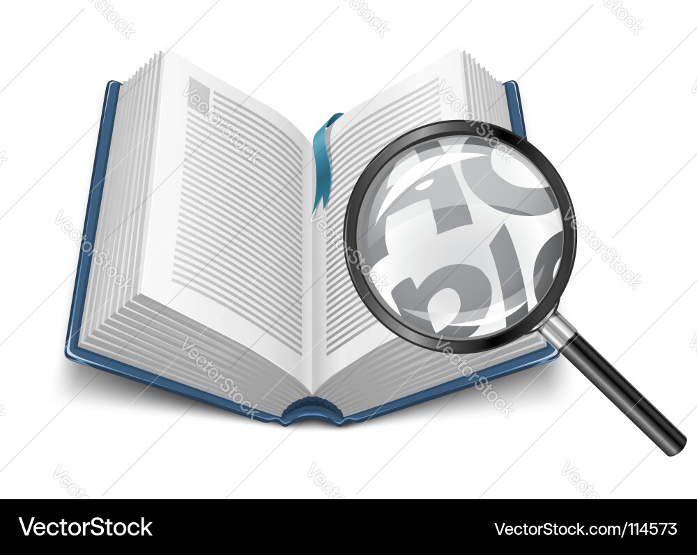 Open book with magnifying glass Royalty Free Vector Image