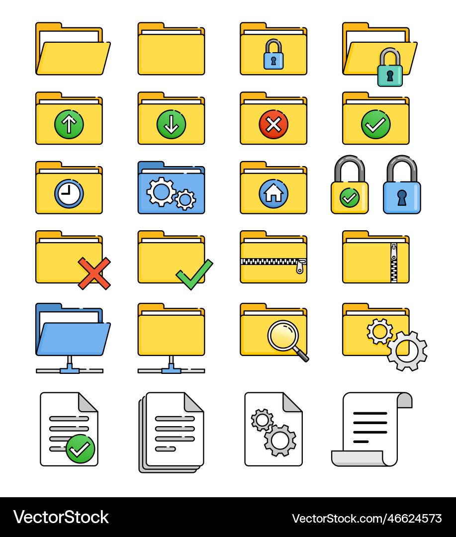 Ordner Icon Set Lizenzfreies Vektorbild - VectorStock