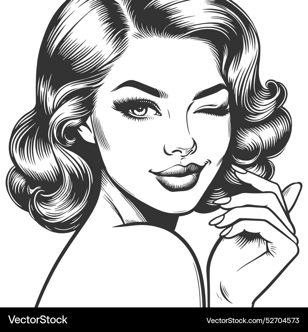 Retro Pin-Up Woman Winking Royalty Free Vector Image