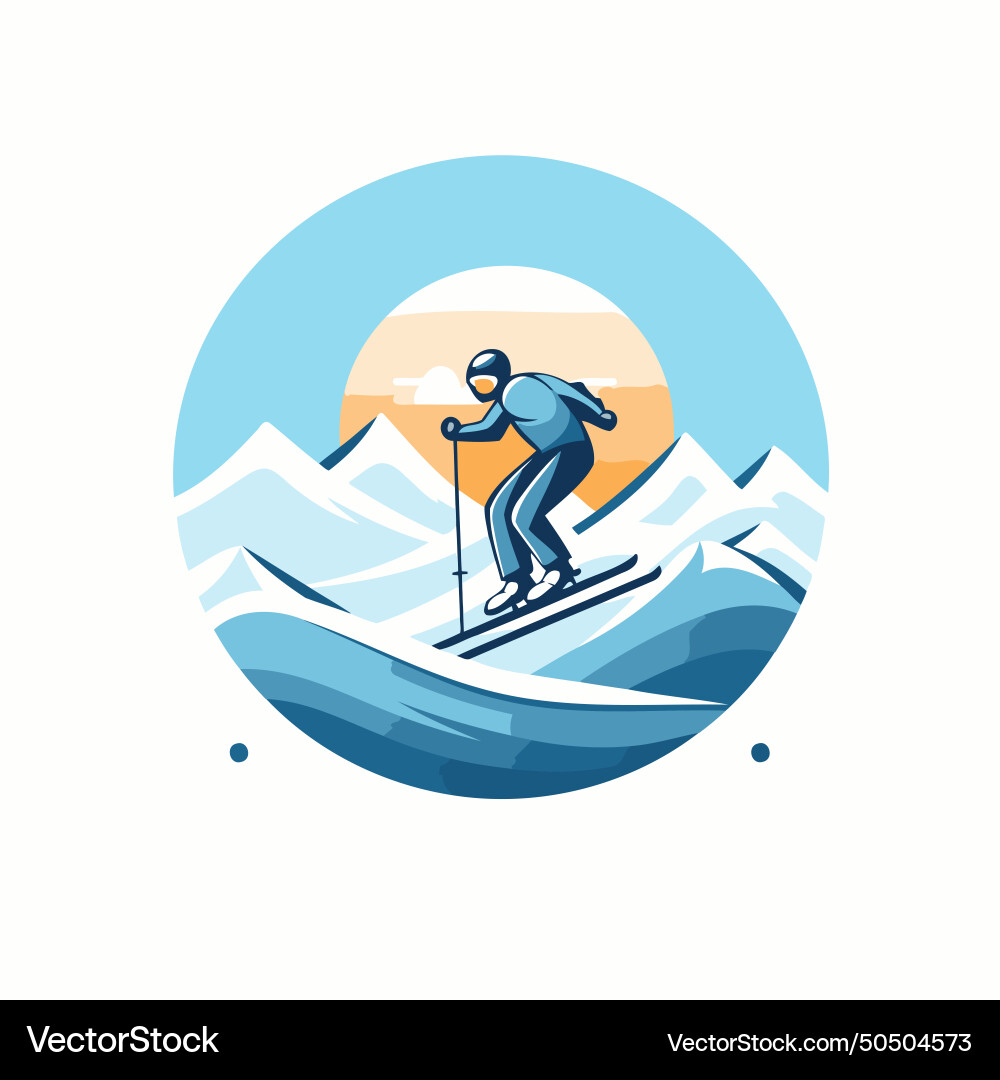 Skier in the mountains on a white background Vector Image