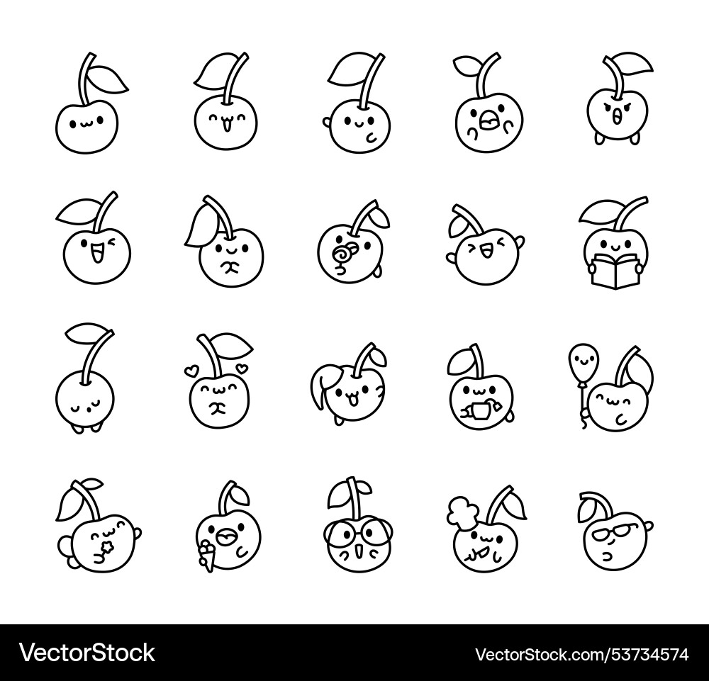 Cute kawaii cherry coloring page Royalty Free Vector Image