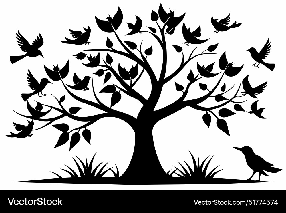 Silhouette black and white image bird tree – Royalty-Free Vector ...