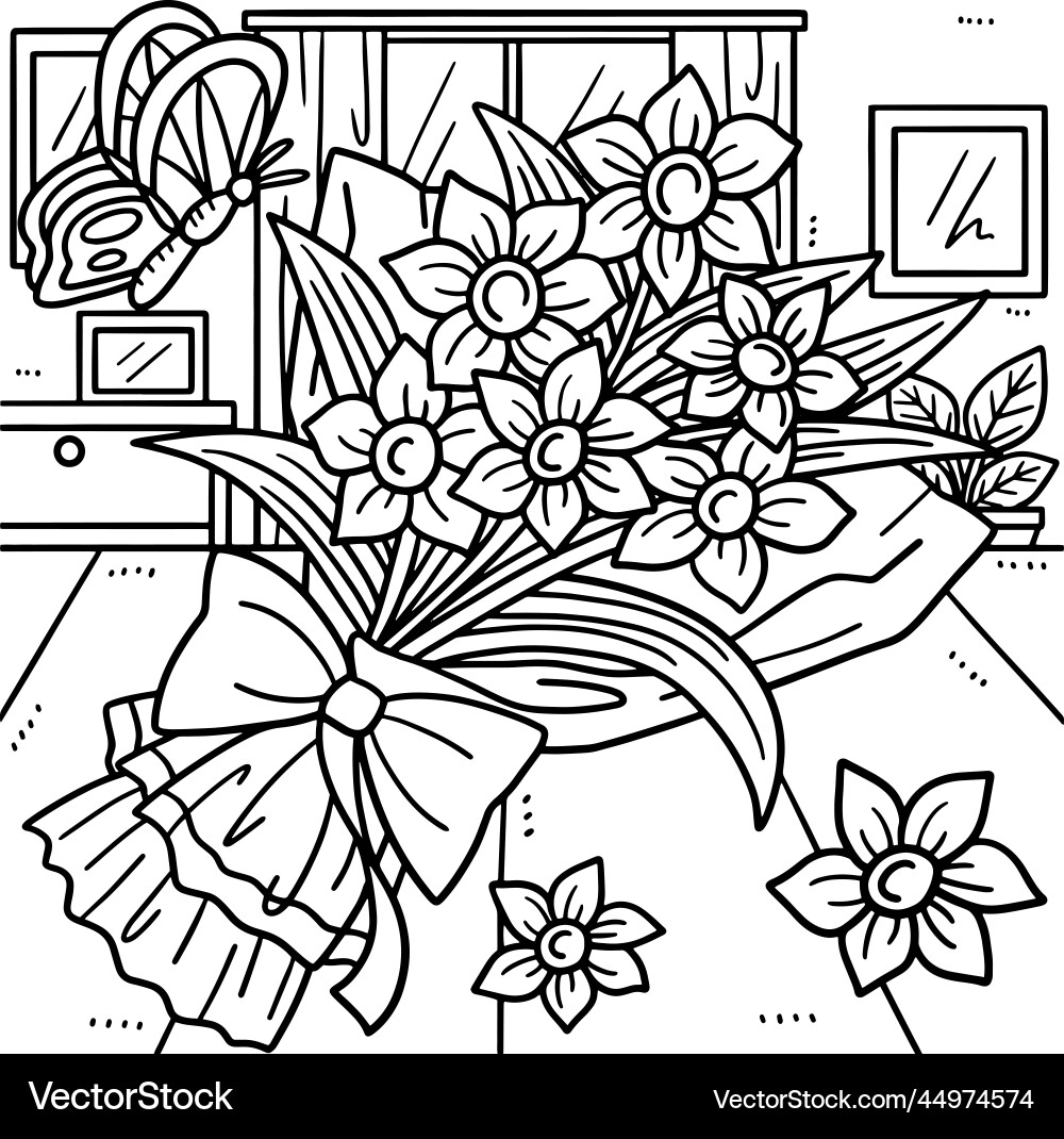 Spring flower bouquet coloring page for kids Vector Image