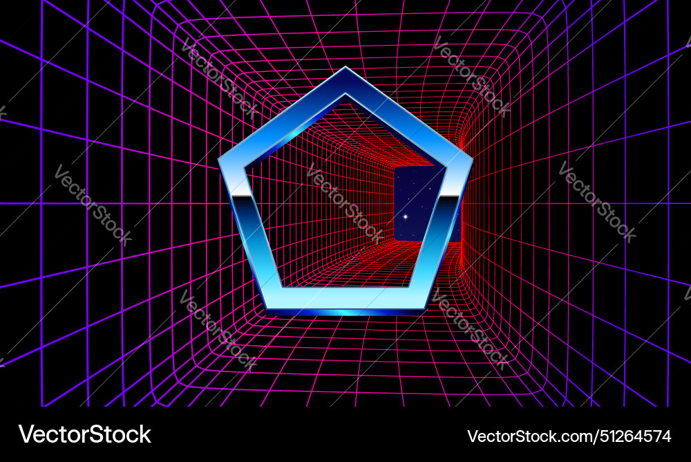 Synthwave frame with chrome polygon and 80s styled