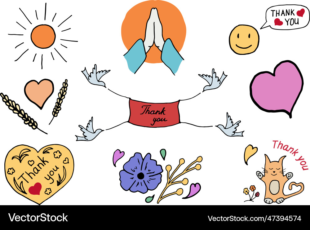 Thank you day set colored doodle inc Royalty Free Vector