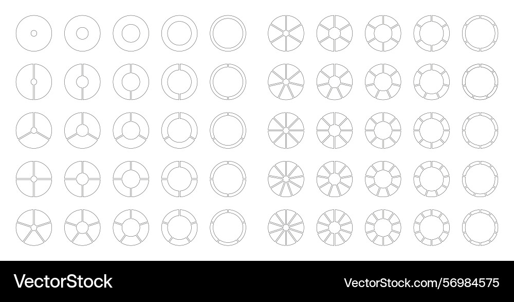 Circle division from 1 to 10 equal parts Vector Image