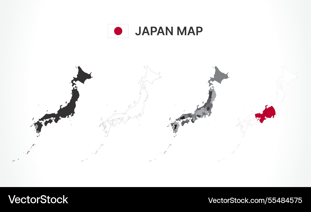 Detailed japan map collection with outline Vector Image