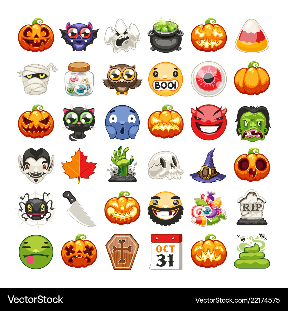 Halloween Emoji Set - Spooky Icons Royalty Free Vector Image