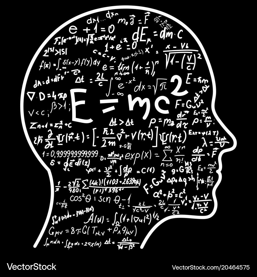 Mathematical Thinking: Head with Equations Vector Image