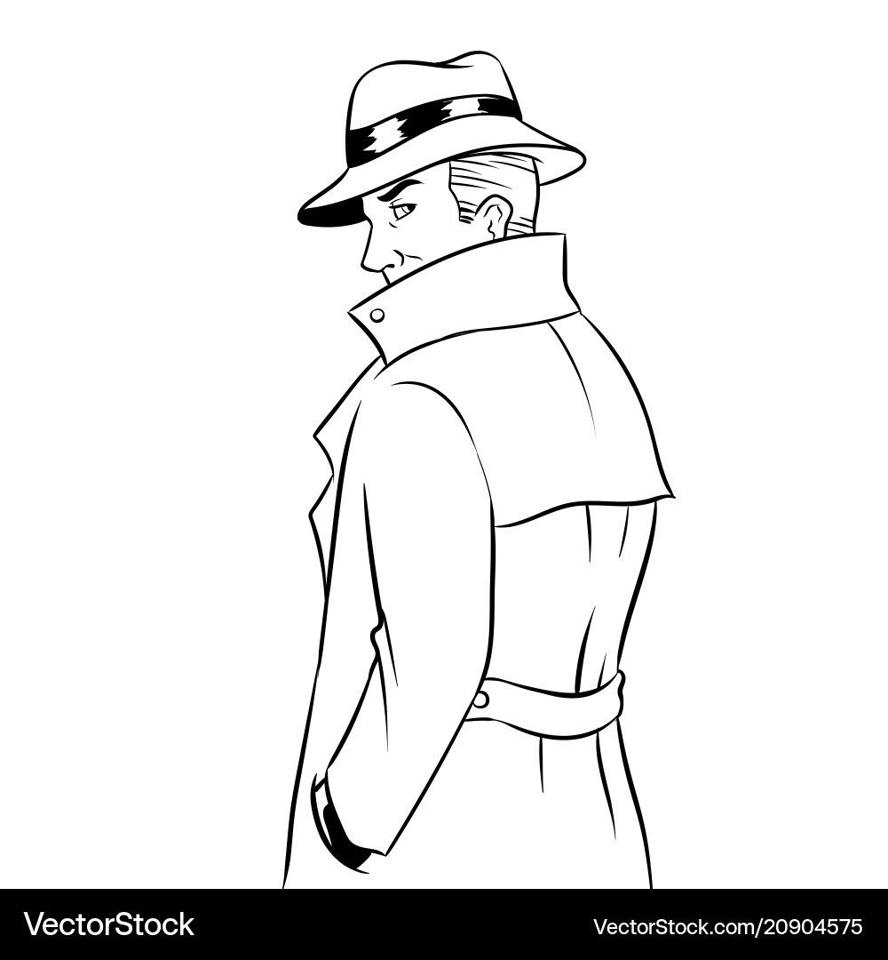 Spy in raincoat and hat coloring Royalty Free Vector Image